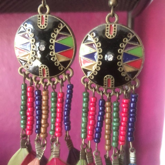 Jewelry | Beaded Dangle Feather Earrings Art Deco Design | Poshmark